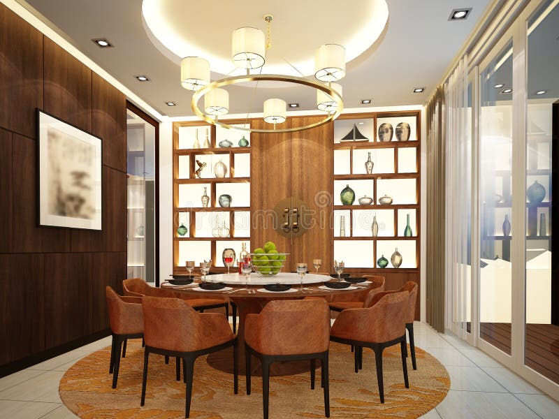 3d Render of Interior Dining Room Stock Illustration - Illustration of ...