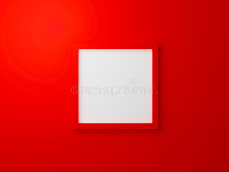 3d Render Interior for Display. Blank Red Photo Frame Hanging on Wall ...