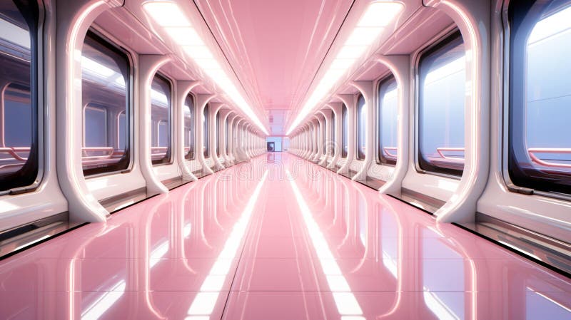 3d Render Interior Futuristic Hallway Stock Illustration - Illustration ...