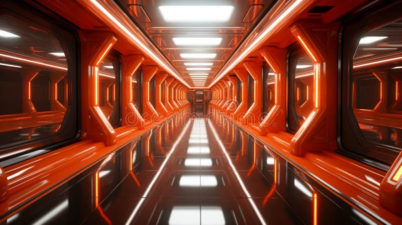3d Render Interior Futuristic Hallway Stock Illustration - Illustration ...