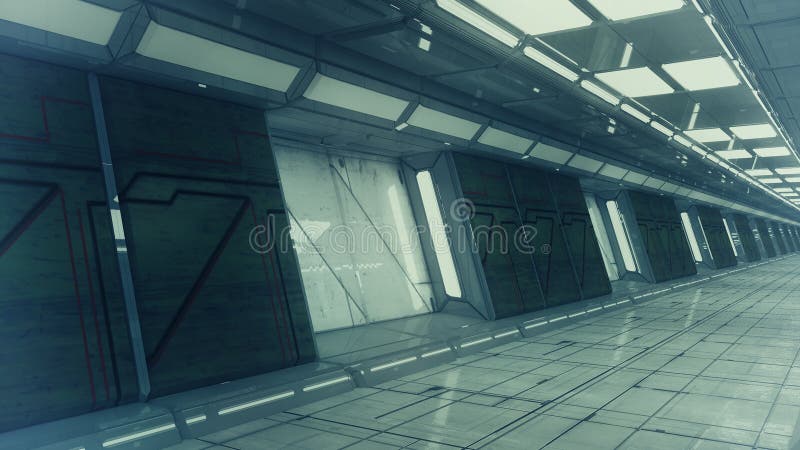 3d Render Interior. Futuristic Hallway Stock Illustration ...