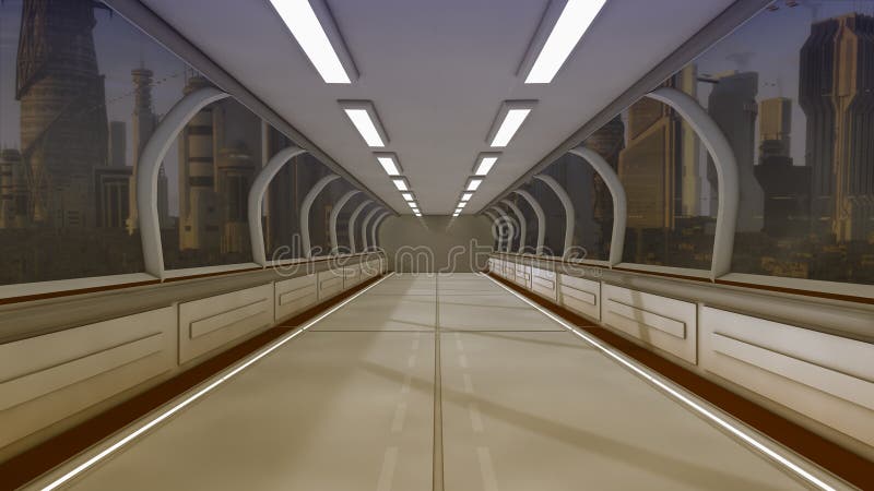 3d Render Interior. Futuristic Hallway Stock Illustration ...