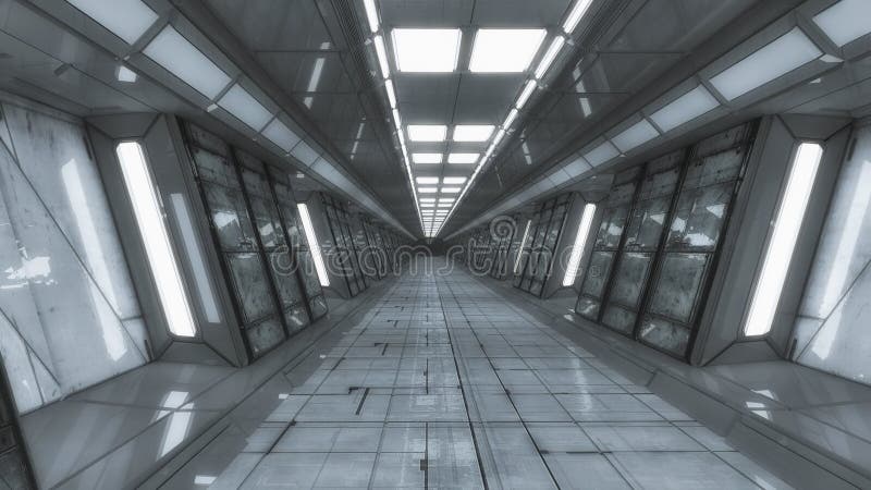 3d Render Interior. Futuristic Hallway Stock Illustration ...
