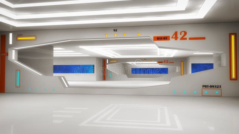 3d Render Interior. Futuristic Hallway Stock Illustration ...