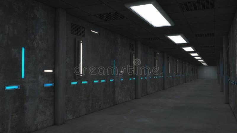 3d Render Interior. Futuristic Hallway Stock Illustration ...