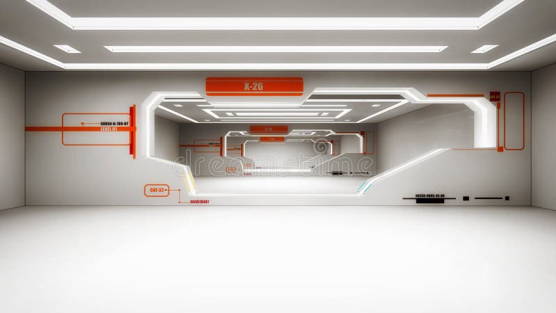 Futuristic Sci-Fi Hallway Interior with Computer and Monitor Screen on ...