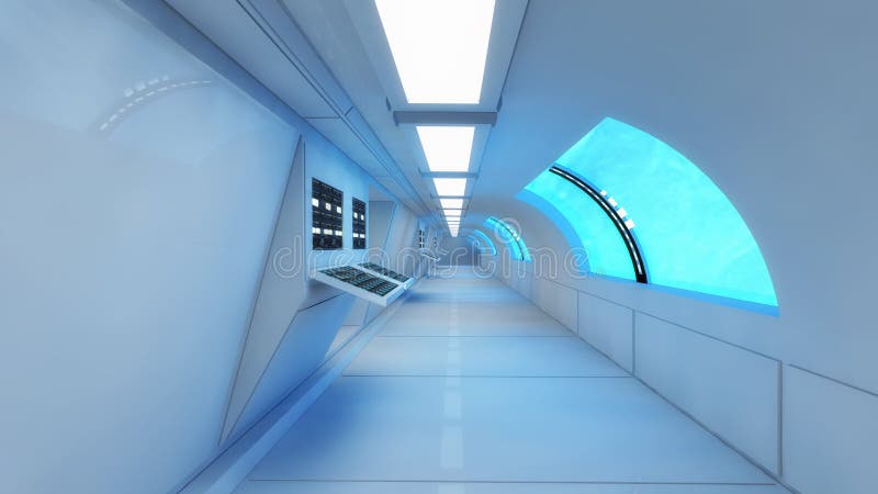 3d Render Interior. Futuristic Hallway Stock Illustration ...