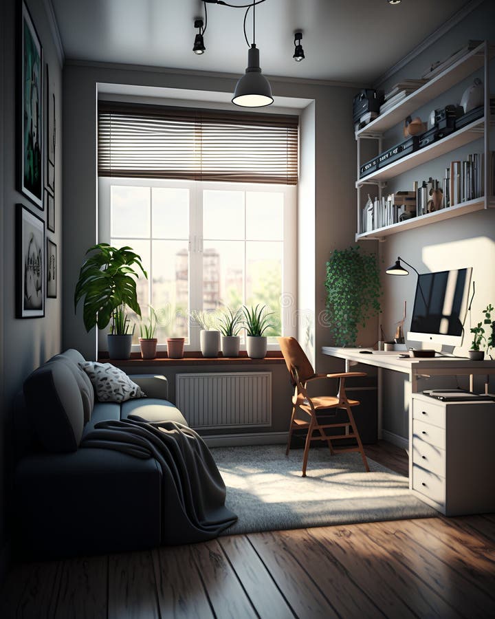 3d Render of Interior of a Living Room with a Computer. Stock ...