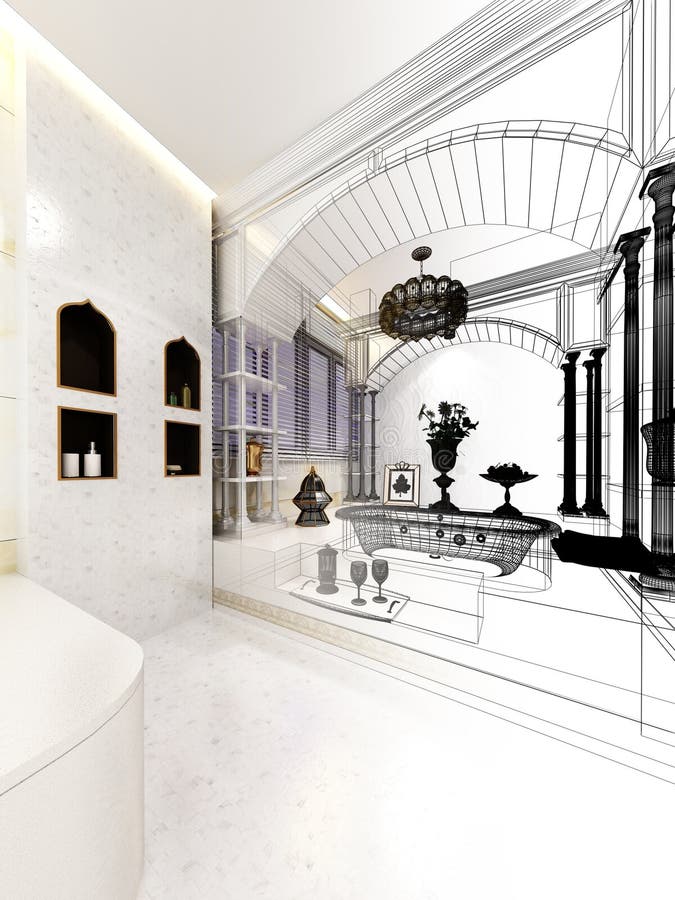 3d Render of Interior Luxurious Bathroom Stock Illustration ...