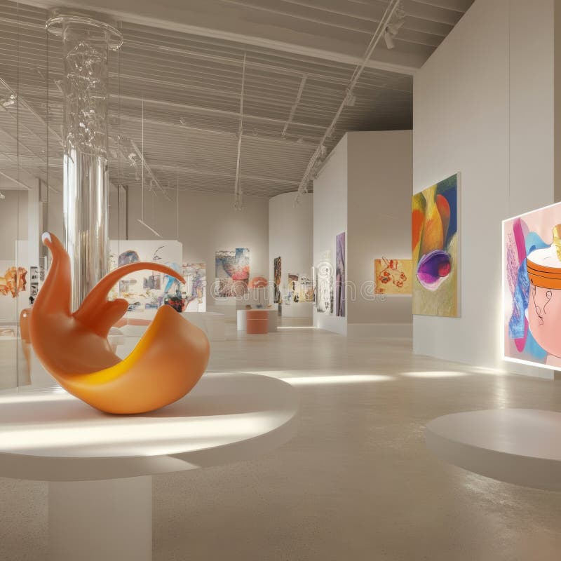 3d Render Interior of Modern Art Gallery with Objects and Design ...