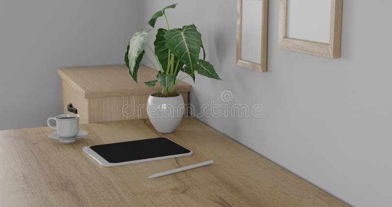 3d Render Interior Room. Minimal Style Design. Working Desk. Home ...