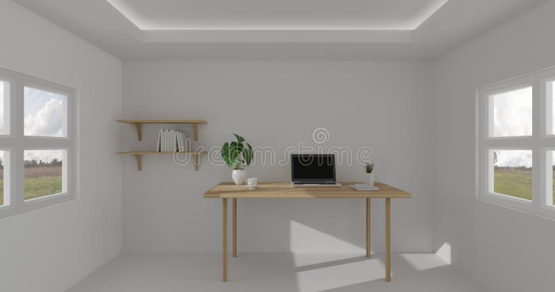 3d Render Interior Room. Minimal Style Design. Working Desk. Home ...