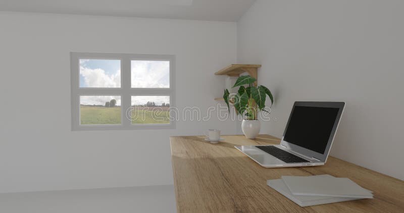 3d Render Interior Room. Minimal Style Design. Working Desk. Home ...