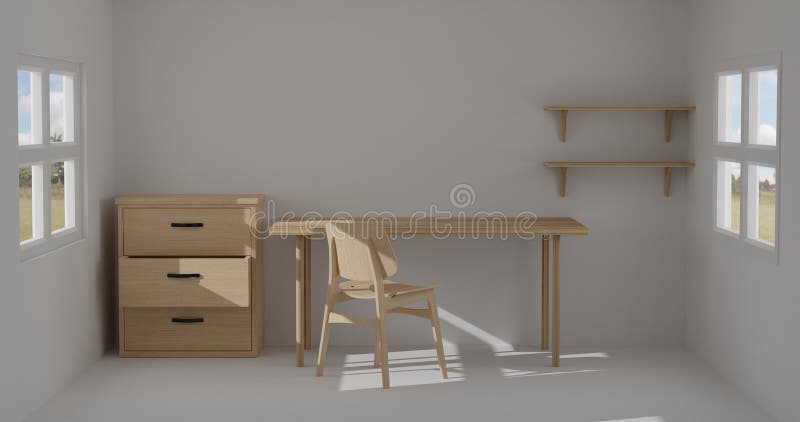 3d Render Interior Room. Minimal Style Design. Working Desk. Home ...