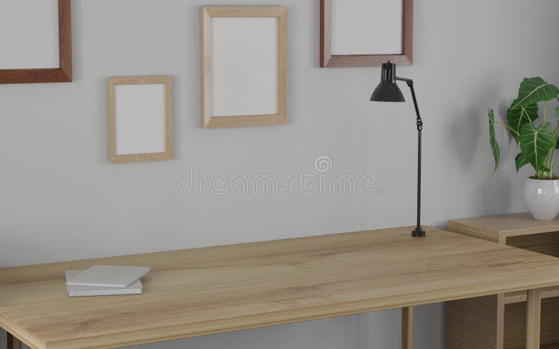 3d Render Interior Room. Minimal Style Design. Working Desk. Home ...