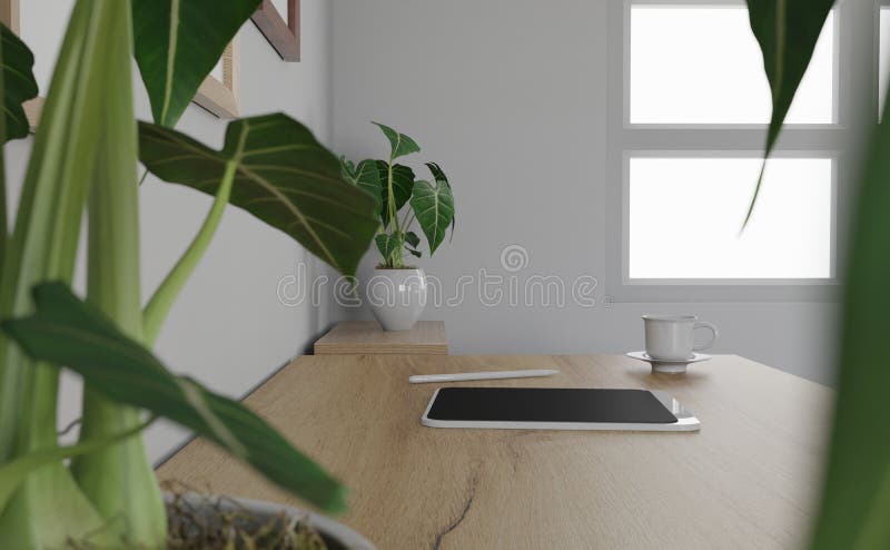 3d Render Interior Room. Minimal Style Design. Working Desk. Home ...