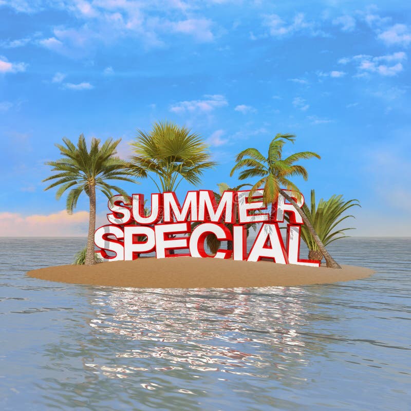 3d Render - Island with Palm Trees and the Message Summer Special Stock ...