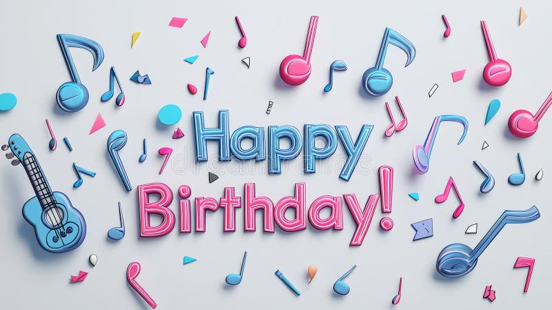 Highresolution 3D Birthday Greeting with Music Theme and Doodles Stock ...