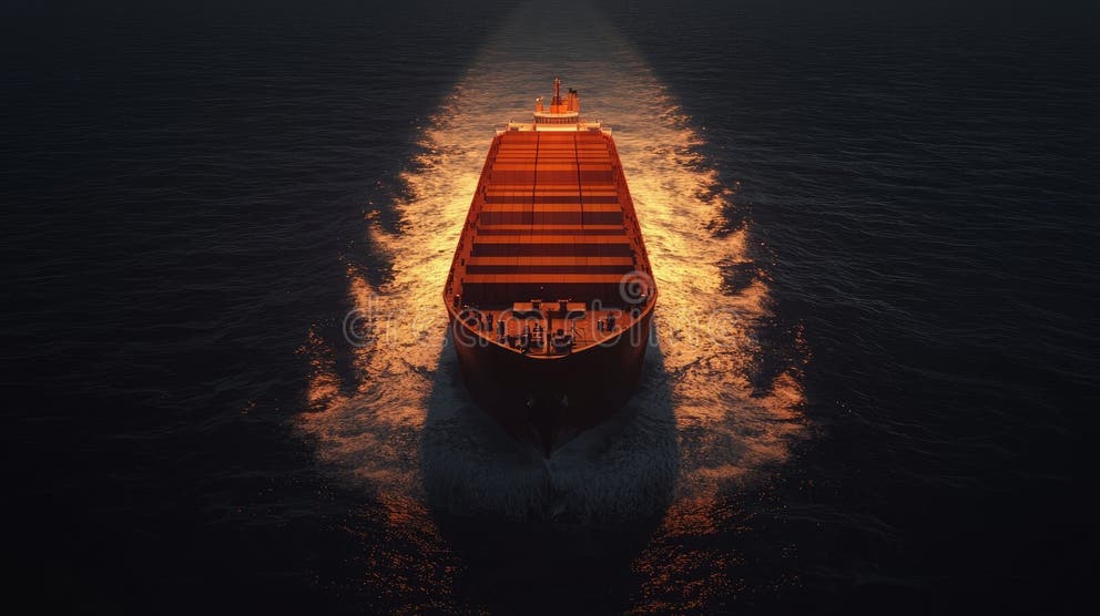 Highresolution 3D Render Maritime Container Ship Stern with Wake Stock ...