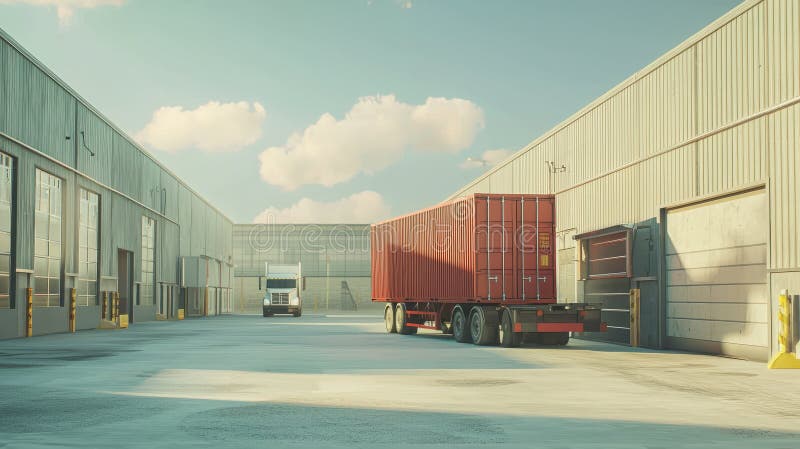 8K Realistic 3D Render Truck Unloading Containers at Distribution ...