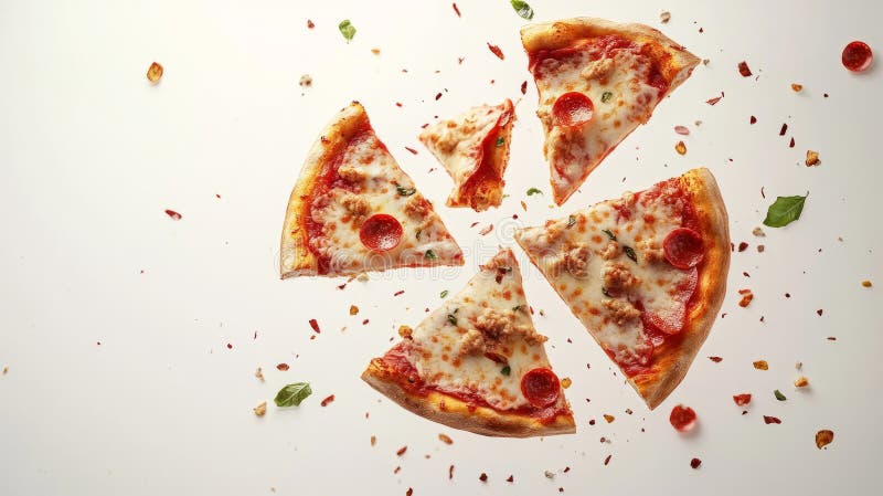 Highquality 8K 3D Render of Falling Pizza Slices Stock Illustration ...