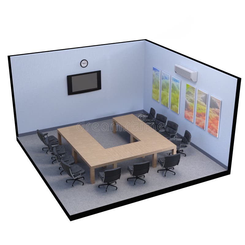 3D Render : Isometric Illustration of Meeting Room Interior Design with ... 3D Render : Isometric Illustration of Meeting Room Interior Design with ...