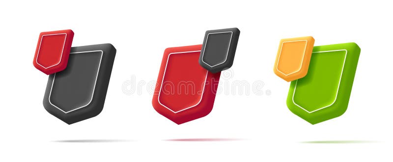 3d Render Isometric Shields Icon, Empty Shape in Different Colors with ...