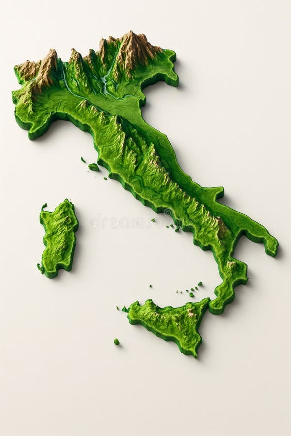 3d Render of Italy Physical Map Showing Rivers and Mountains Stock ...