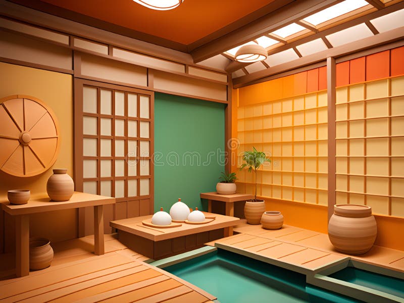 3d Render of Japanese Spa Room Interior, Ai Generated Stock ...