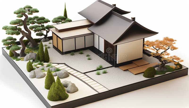3d Render of Japanese House in the Garden at Night Generative AI Stock ...
