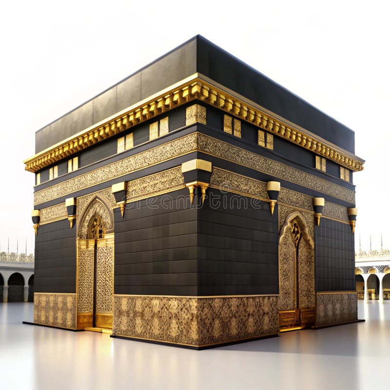 3D Render of the Kaaba with Intricate Golden Details on a Clean White ...