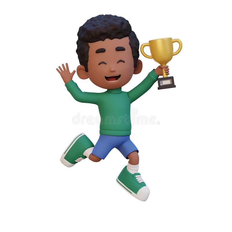 3D Kid Character Celebrating Win Holding a Trophy Stock Image ...
