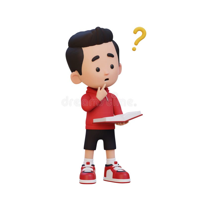 3D Kid Character Get Confused when Reading a Book Stock Photo ...