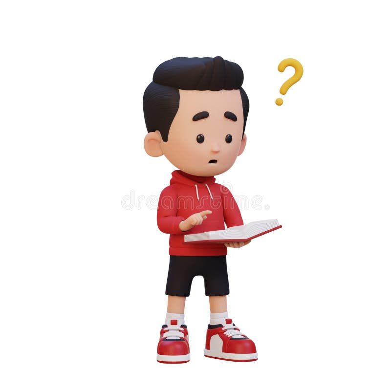 3D Kid Character Get Confused when Reading a Book Stock Image ...