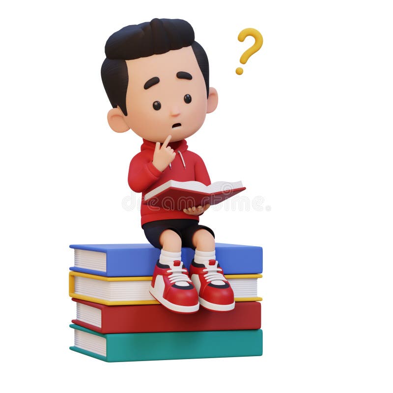3D Kid Character Get Confused when Reading a Book Stock Photo ...