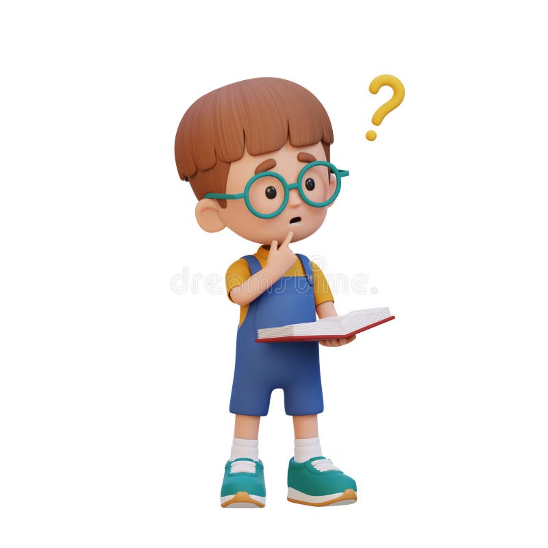 3D Kid Character Get Confused when Reading a Book Stock Photo ...