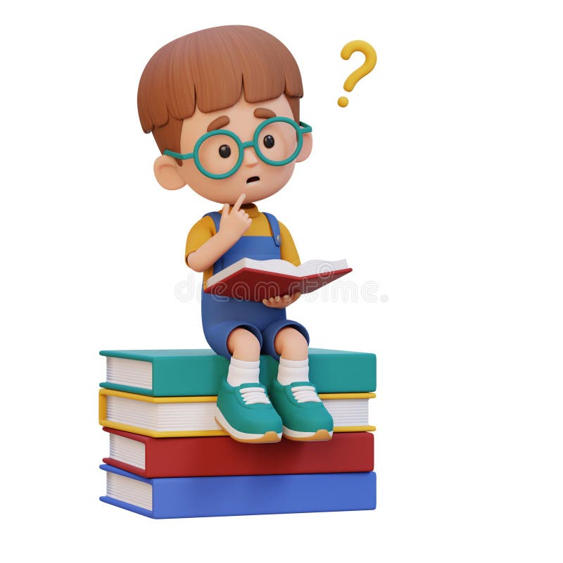 3D Kid Character Get Confused when Reading a Book Stock Photo ...
