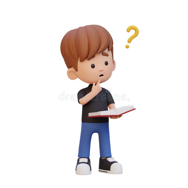 3D Kid Character Get Confused when Reading a Book Stock Illustration ...