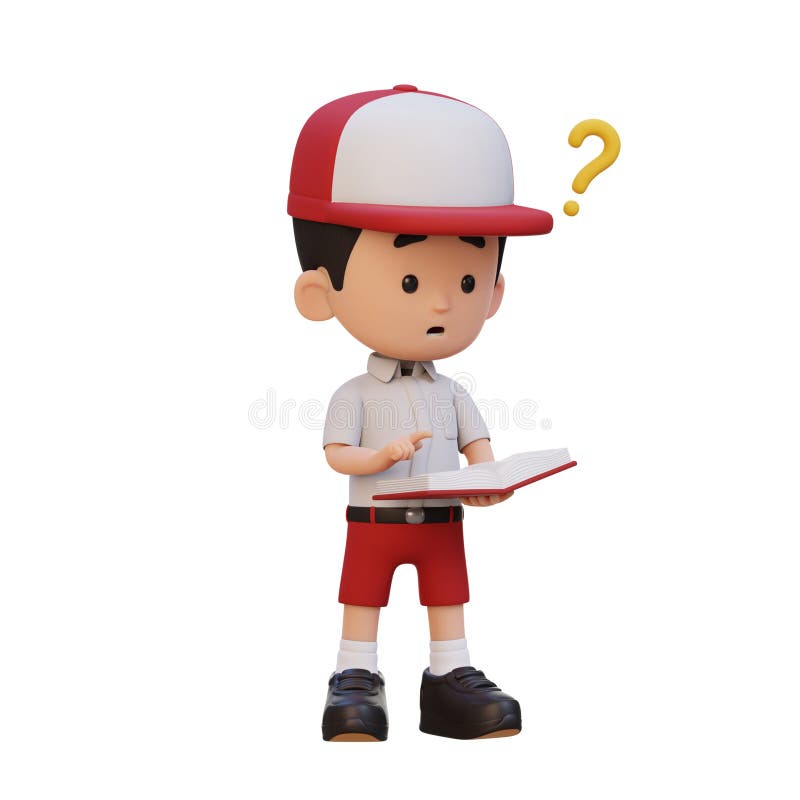 3D Kid Character Get Confused when Reading a Book Stock Image ...