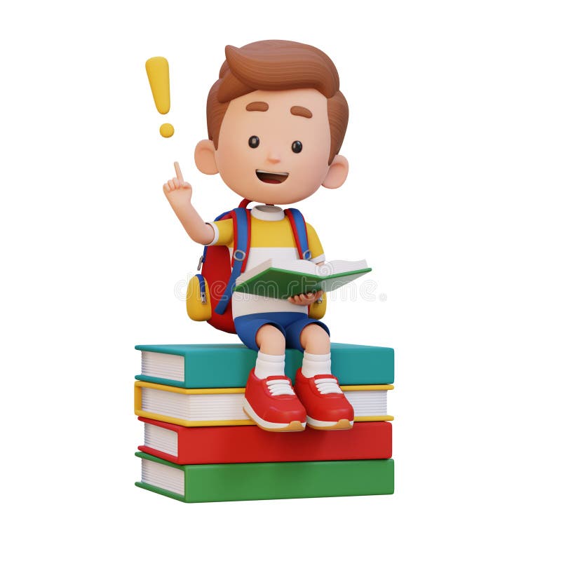 3D Kid Character Get an Idea when Reading a Book Stock Image ...