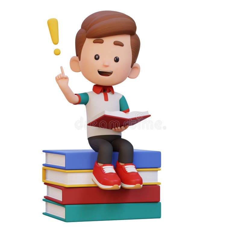 3D Kid Character Get an Idea when Reading a Book Stock Photo ...