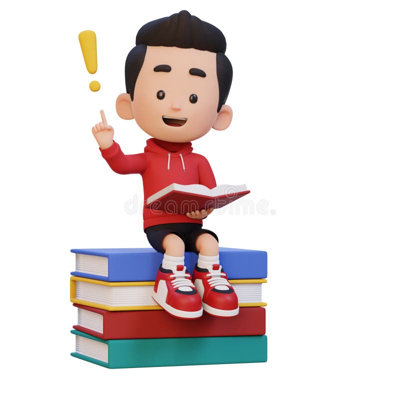 3D Kid Character Get an Idea when Reading a Book Stock Photo ...