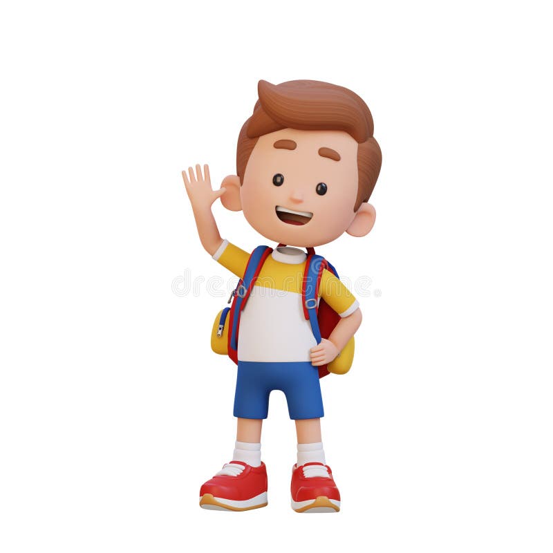3D Kid Character Waving Hand with Cute Happy Face Stock Image ...