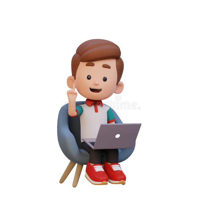 3D Kid Character Working on a Laptop Stock Photo - Illustration of ...