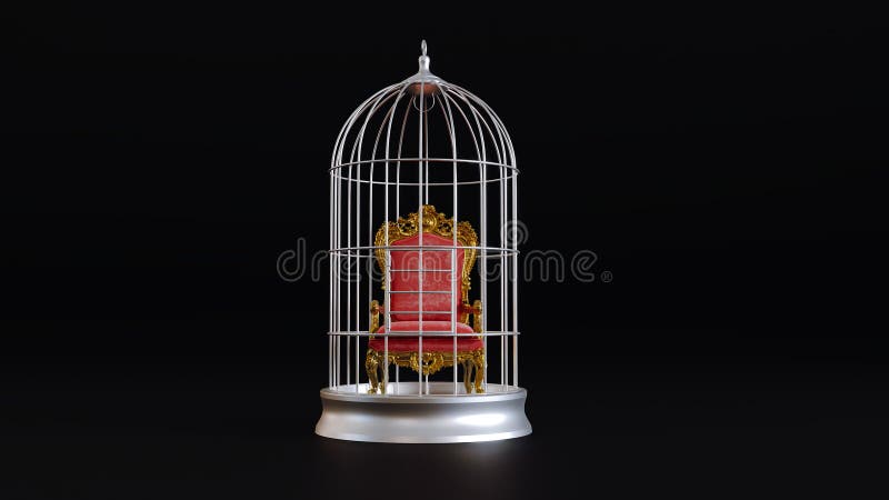 King Throne Inside a Silver Cage on Black Background Stock Illustration ...