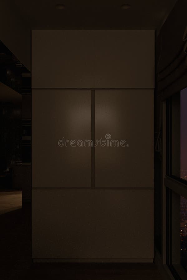 3d Render of a Kitchen Cabinet for Making Coffee, Night Interior ...