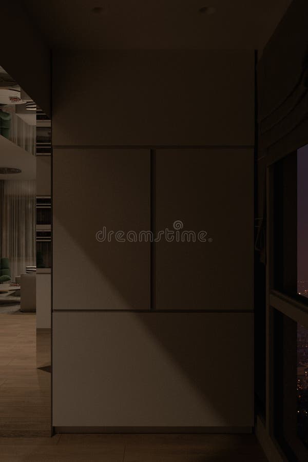 3d Render of a Kitchen Cabinet for Making Coffee, Night Interior ...