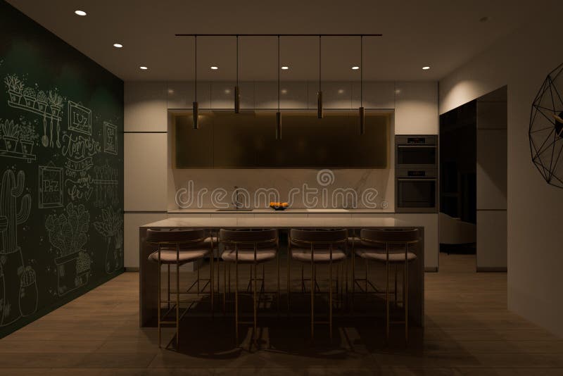 3d Render Kitchen Interior Isometric Concept Stock Illustration ...