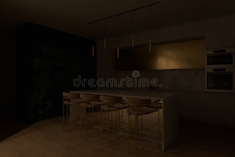 3d Render Kitchen Interior Isometric Concept Stock Illustration ...