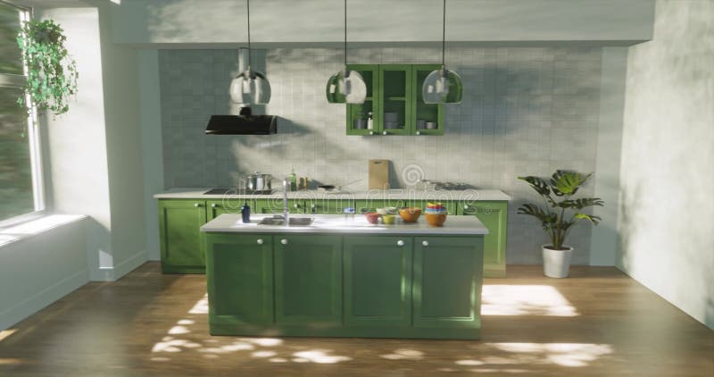 3d Render of Kitchen in Morning for Indoor Interior Design Concept ...
